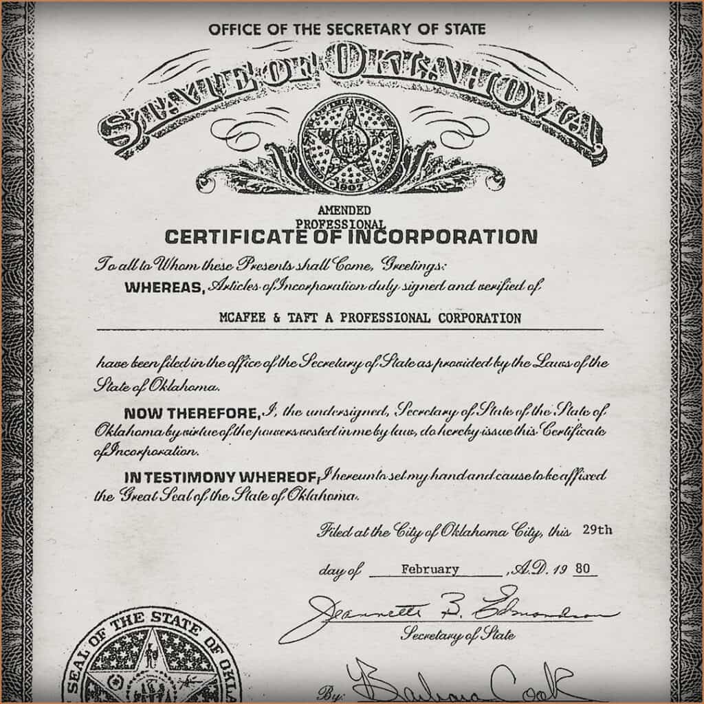 History Timeline - McAfee & Taft Firm History